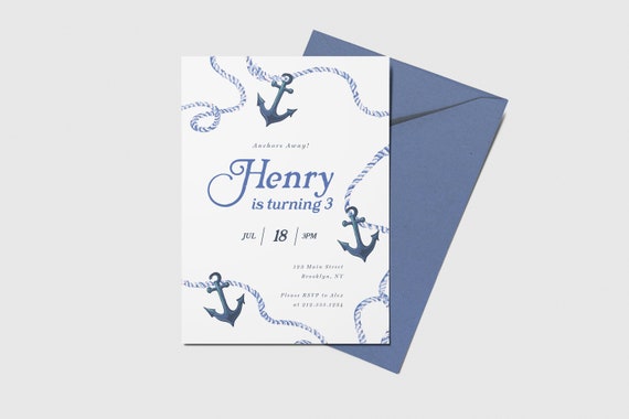Anchors Away Birthday Party Invitation Sailing Anchors - Etsy