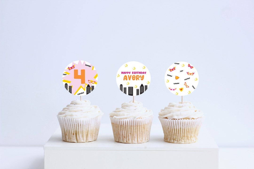 Superhero Birthday Party Cupcake Toppers, Stickers, Superheroes Party ...