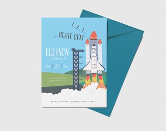 Editable Boys Space Birthday Invitation Astronaut Blast off Spaceship ...