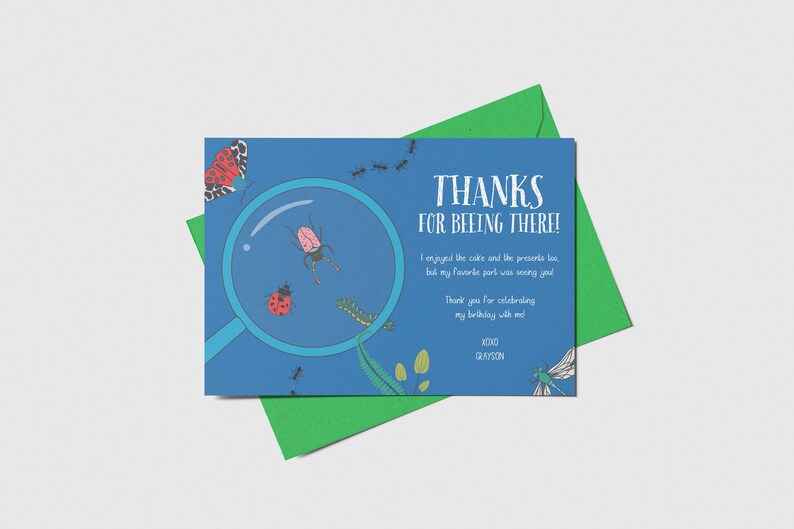 Bug Birthday Thank You Card Bugs Birthday Party Theme - Etsy