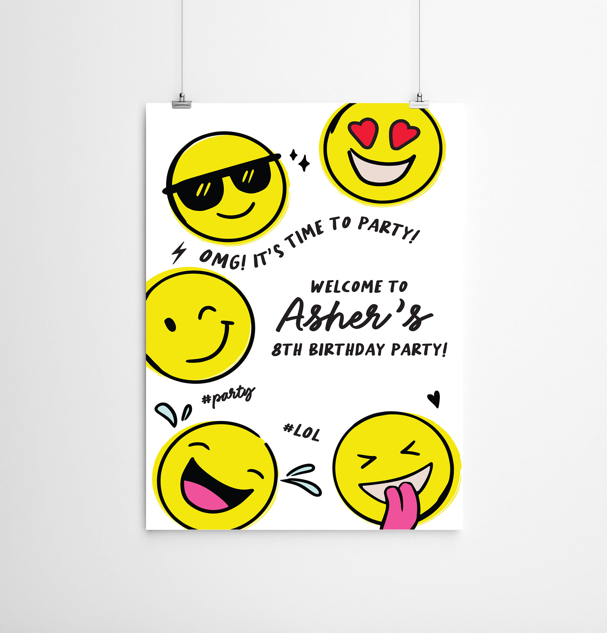 Emoji Birthday Party Welcome Sign, 18x24, 24x36, Poster, Emoticon, LOL ...