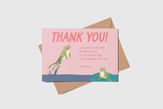 Frog Birthday Party Thank You Card Hop on Over Little Frog - Etsy