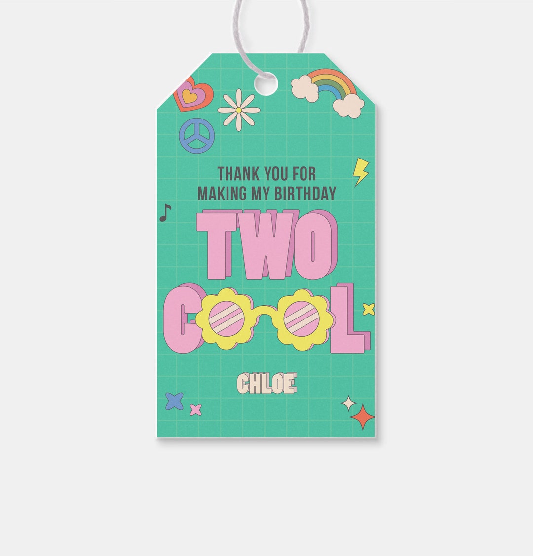 Two Birthday Thank You Tag, Retro Party Favor (editable Printable ...