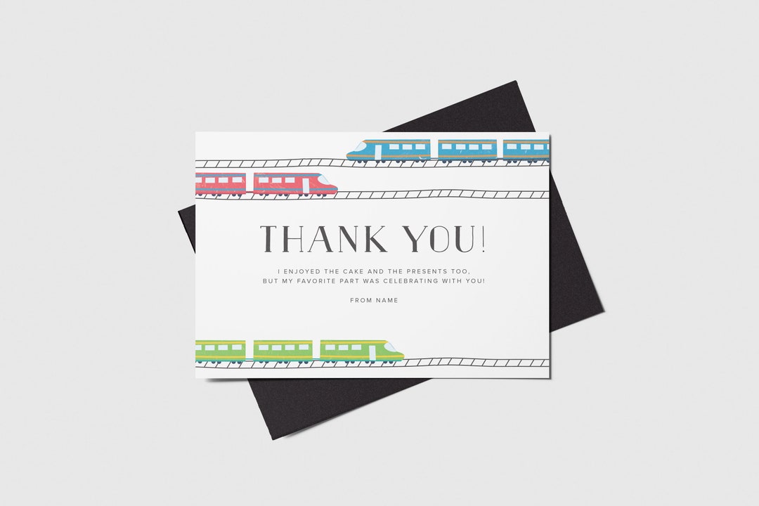Train Birthday Party Thank You Card, Invitation for High Speed Train ...