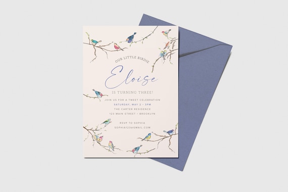 Little Birdie Birthday Party Invitation Birds Tweet | Etsy