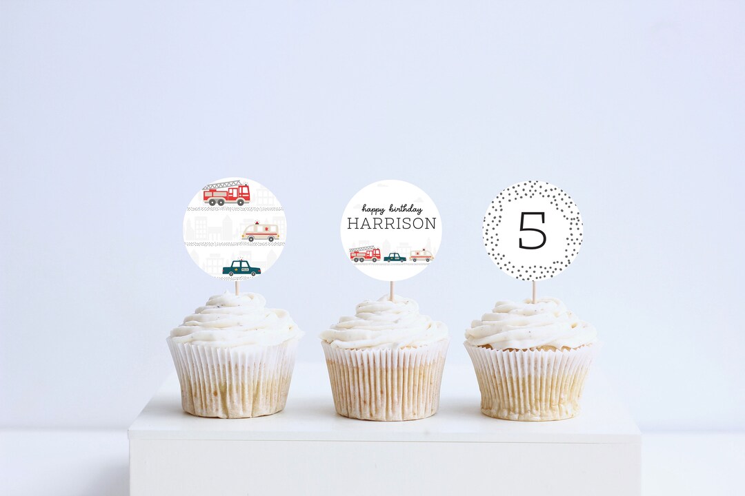 Calling All Units Birthday Party Cupcake Toppers, Stickers, Fire Truck ...