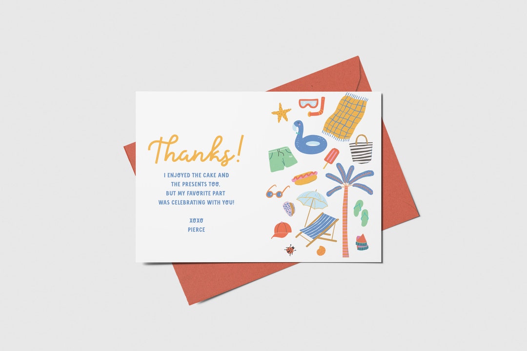 Hello Summer Thank You Card: Beach Party Celebration (printable ...