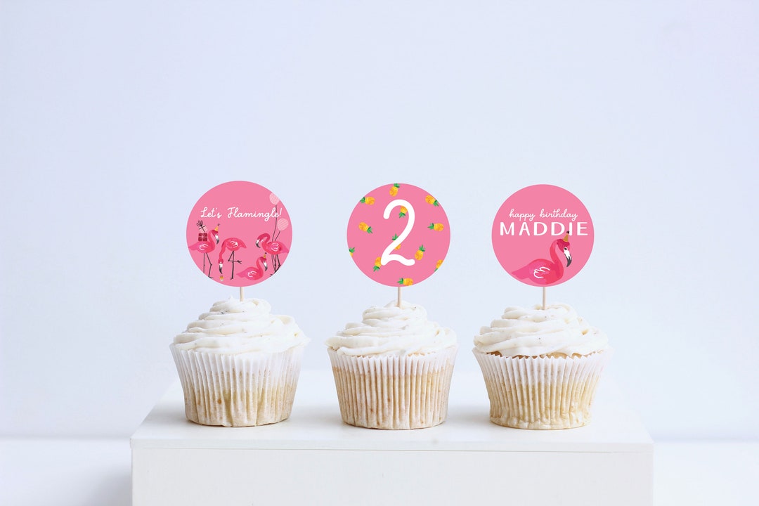 Flamingo Birthday Party Cupcake Toppers, Stickers, Let's Flamingle ...