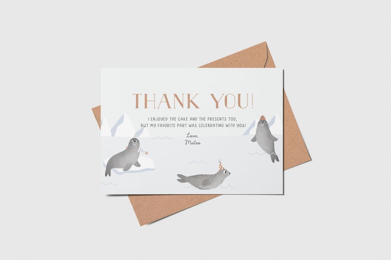 Arctic Seal Birthday Party Thank You Card, Winter Invite, Arctic ...