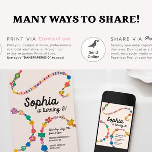 Friendship Bracelet Birthday Party Favor Tag: Tween Thank You (instant ...