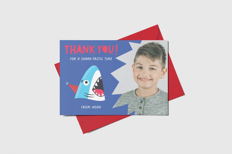 Shark Birthday Thank You Card With Photo (printable, Editable, INSTANT ...