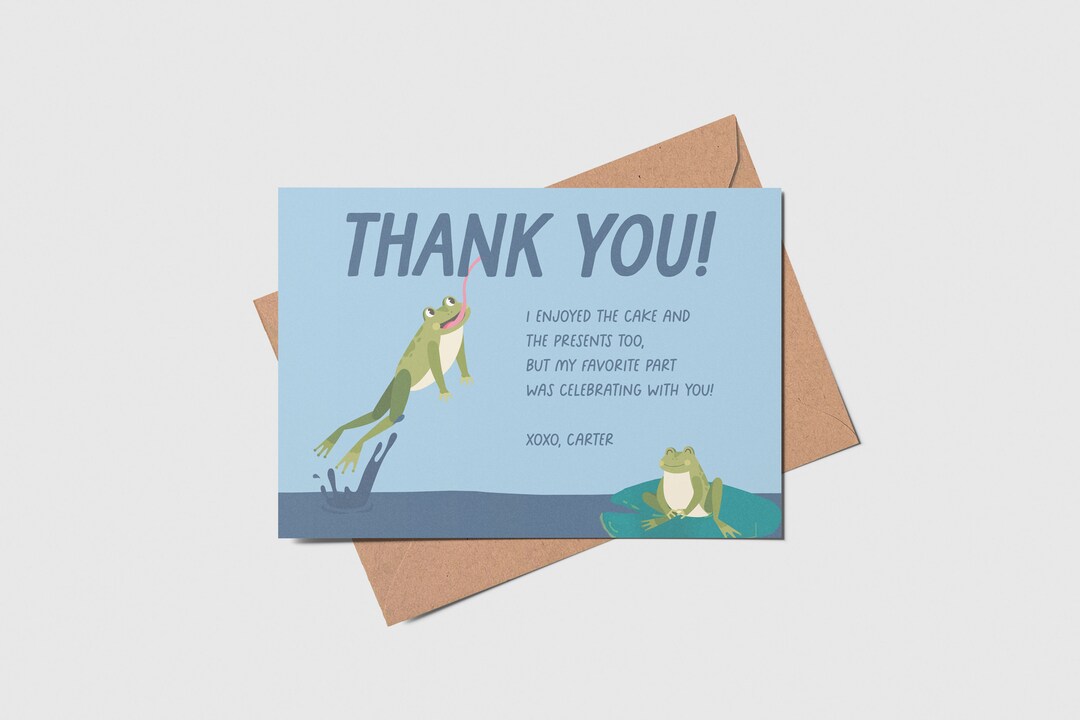 Frog Birthday Thank You Card: Editable Printable (instant Download) - Etsy