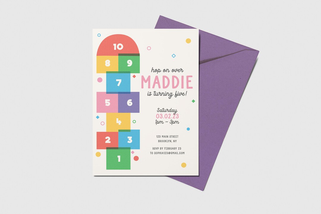 Hop on Over Birthday Party Invitation, Hopscotch, Jump Rope, Bounce ...