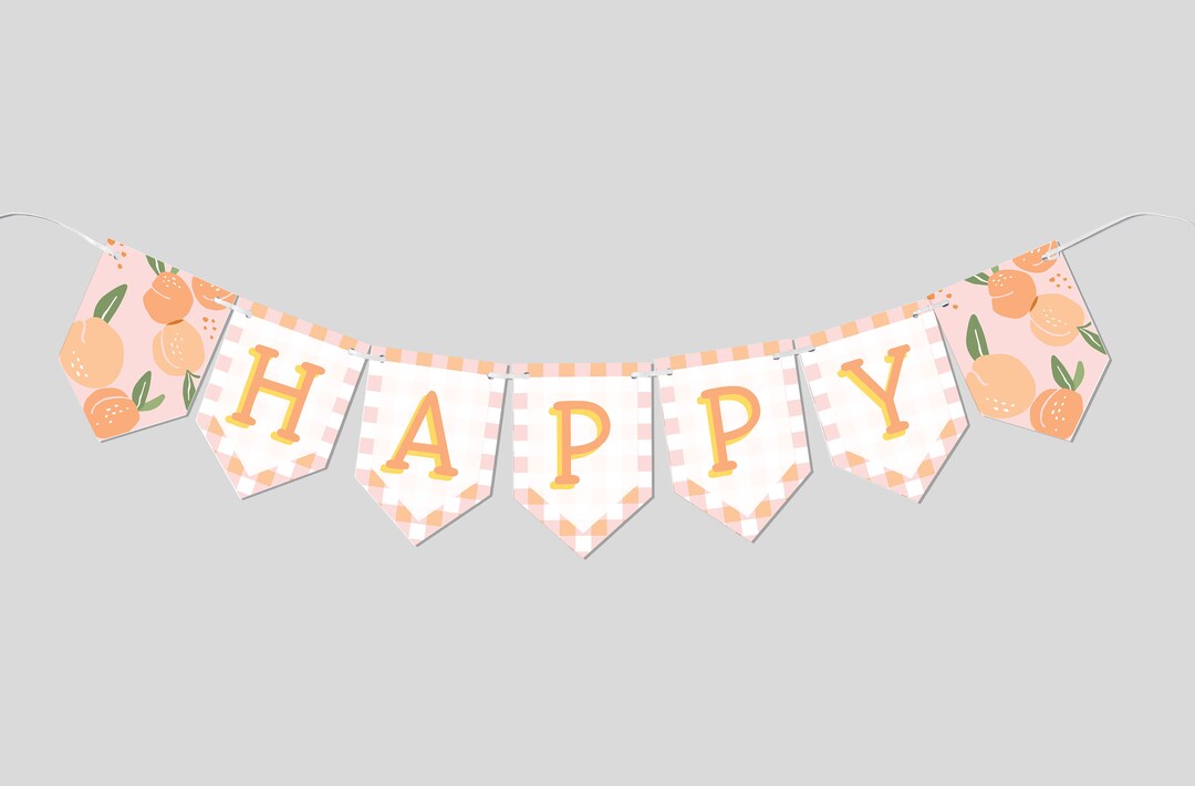 Peach Birthday Party Banner: Printable Garland Decor (INSTANT DOWNLOAD ...
