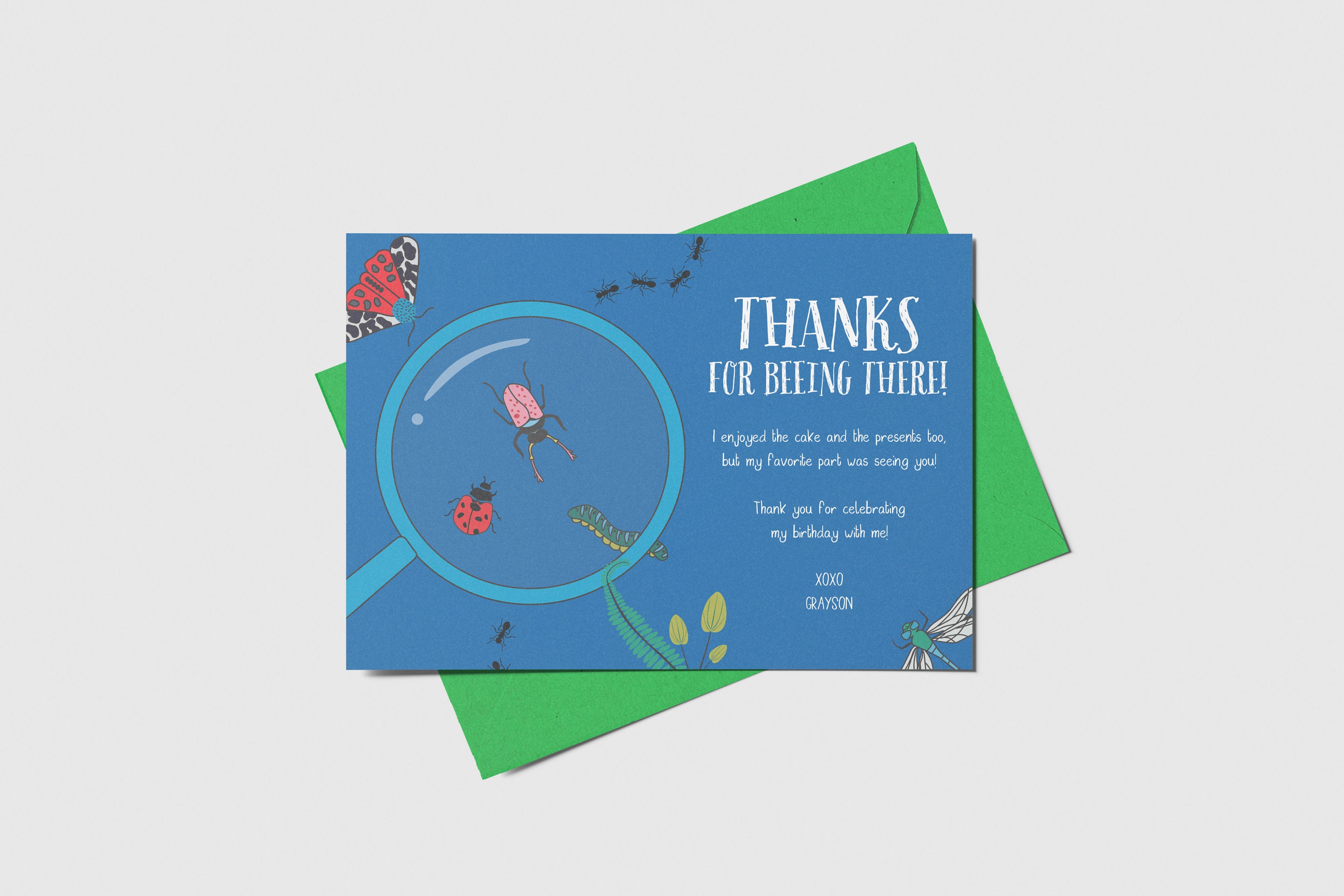 Bug Birthday Thank You Card With Photo Bugs Birthday Party - Etsy