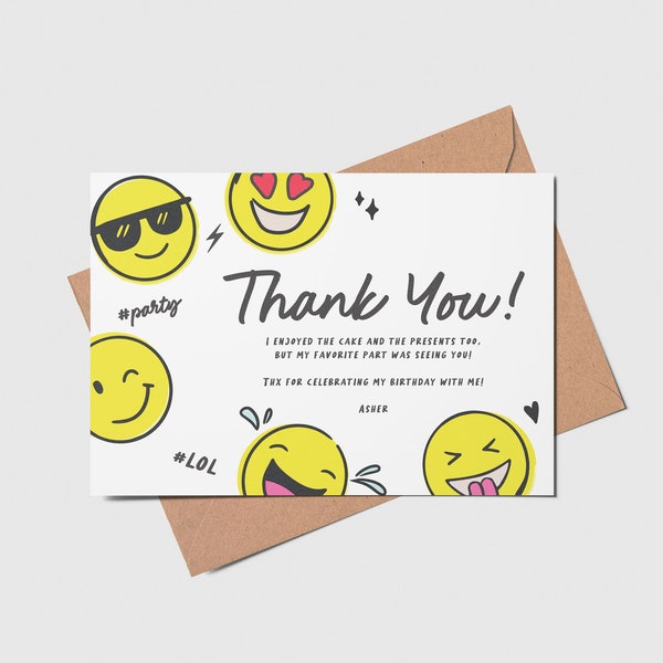 Emoji Thank You Card - Etsy