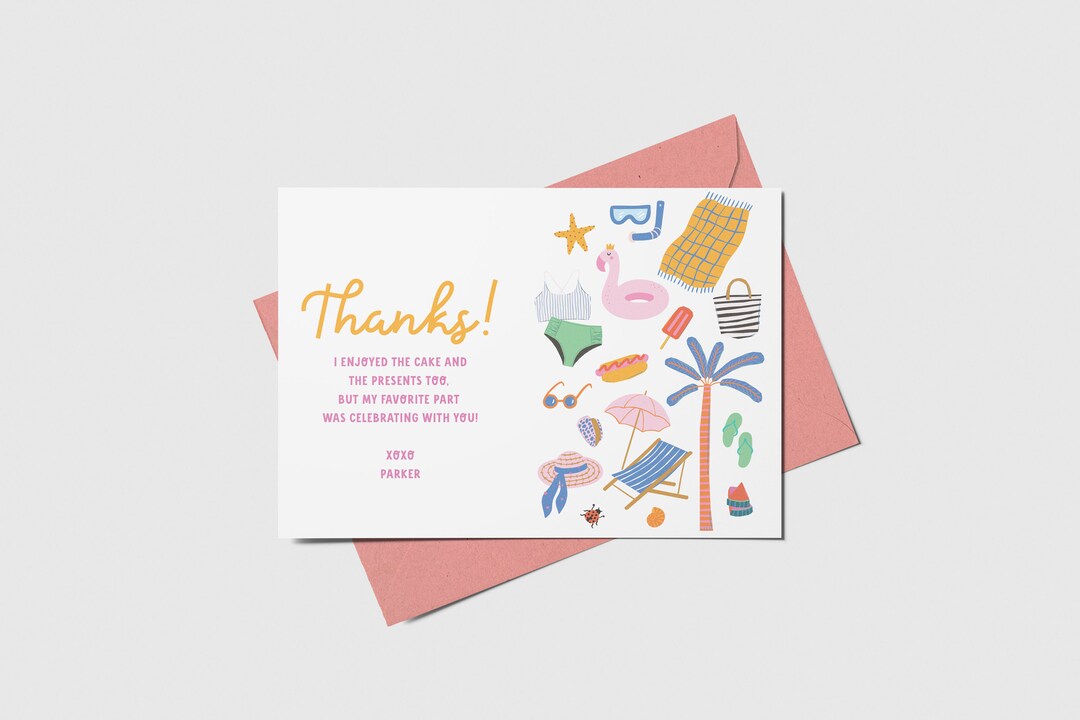Hello Summer Birthday Birthday Thank You Card, Summer Celebration ...
