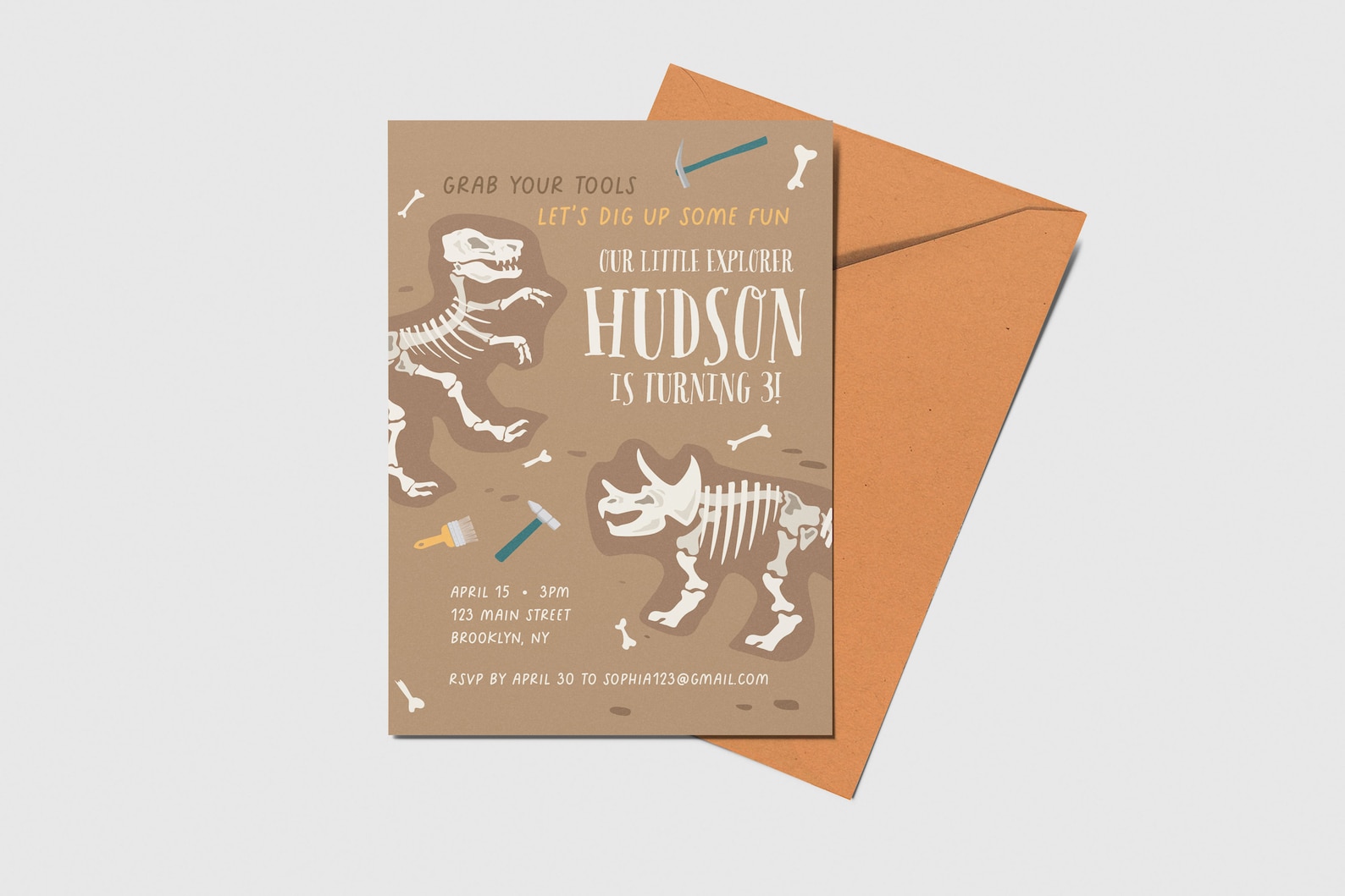 Our Little Explorer Birthday Party Invitation, Dinosaur Skeleton, T-rex ...