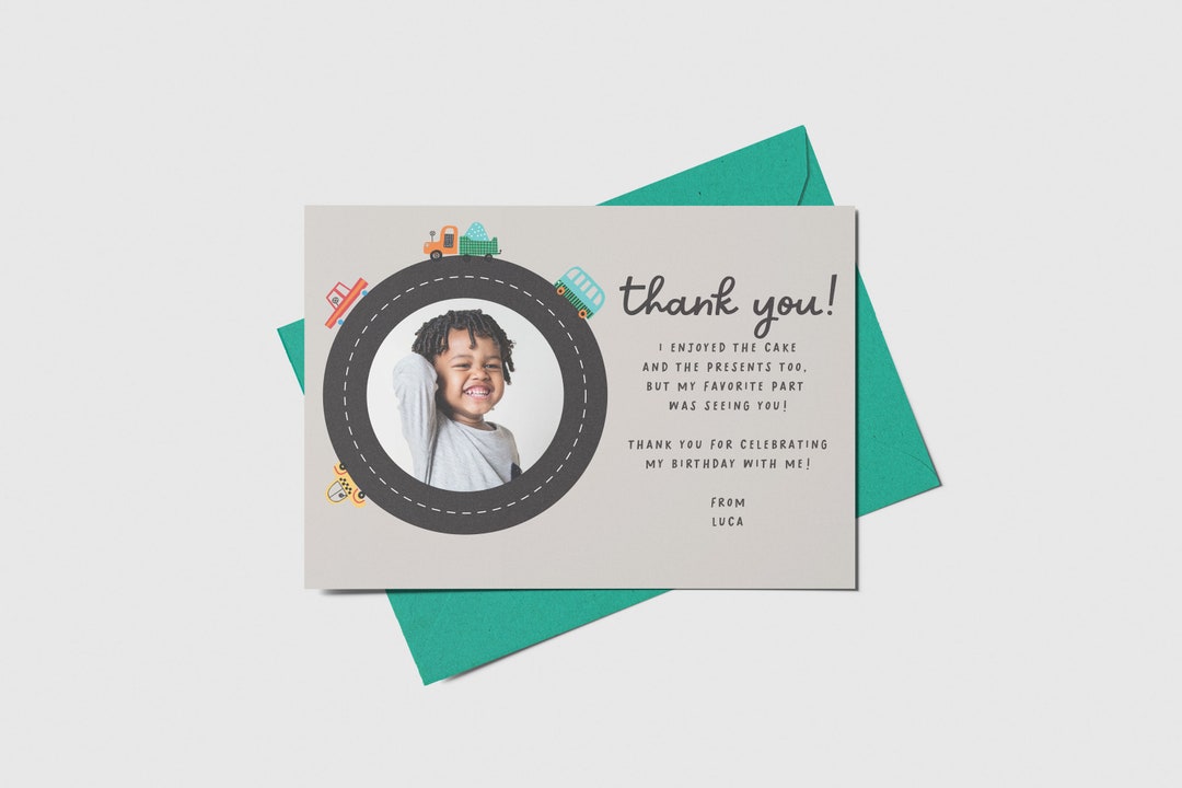 Cars Thank You Card With Photo, Vroom, Beep Beep, Honk, Printable ...