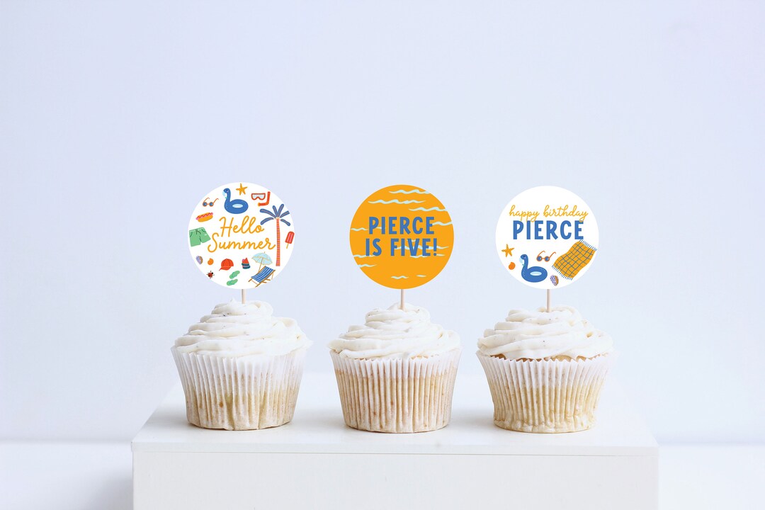 Hello Summer Cupcake Toppers, Stickers, Party Decor, Summer Celebration ...