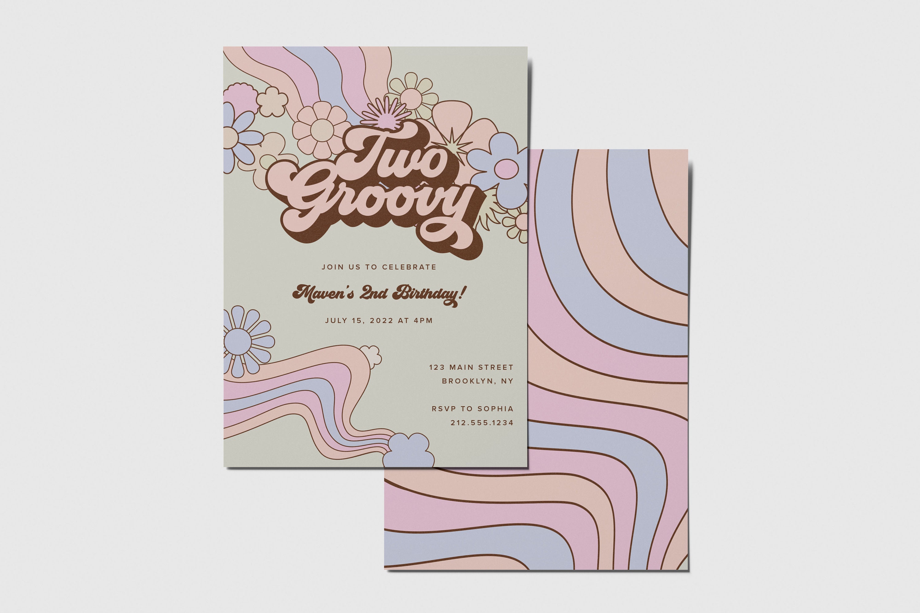 Two Groovy Birthday Thank You Card 2nd Birthday Printable | Etsy