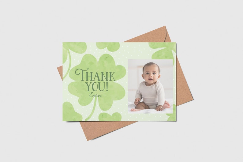 Shamrock Birthday Thank You Card With Photo (printable, Editable ...