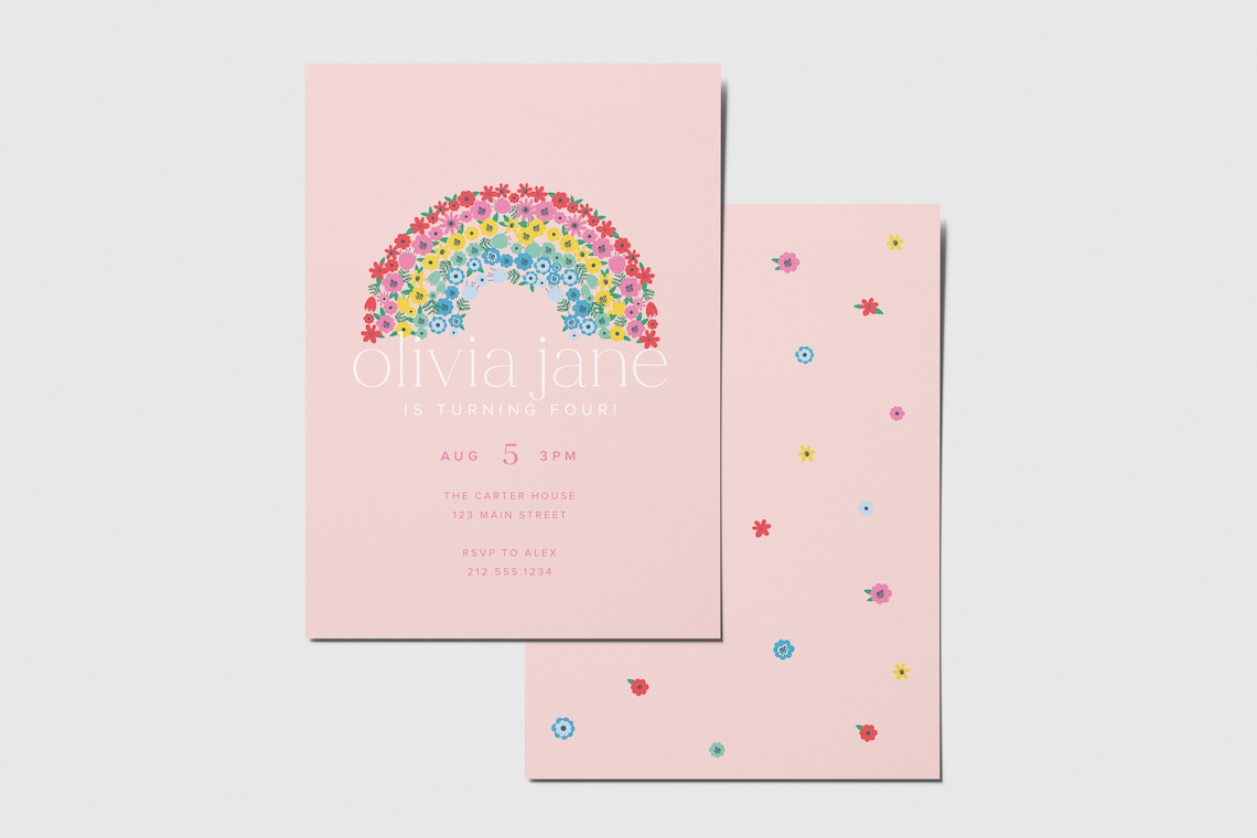Rainbow Flowers Birthday Party Invitation, Printable, Editable, INSTANT ...