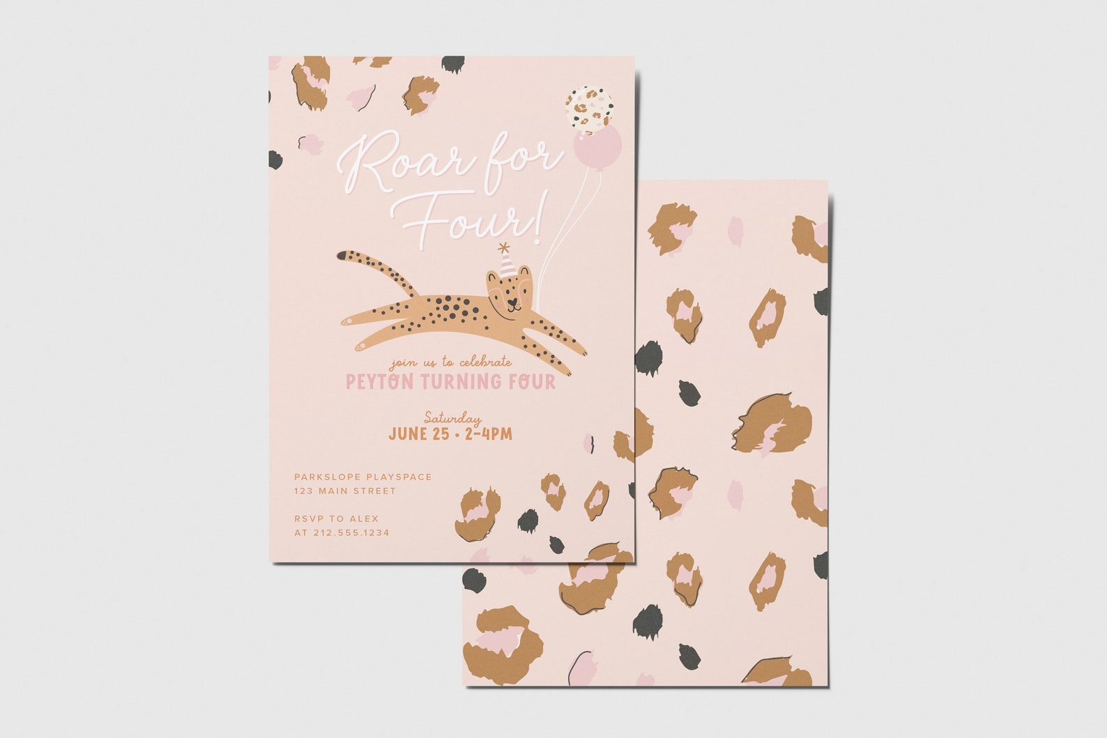 Cheetah Birthday Party Invite, Roar I'm Four, Jungle Animals, Two Wild ...