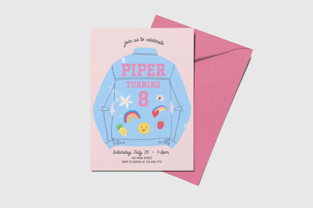 Denim Jacket Birthday Invitation, Patches, Customizable Jean Jacket ...