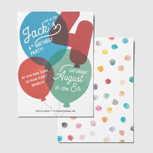 4th Birthday Party Invite, Balloons, Printable, Editable, INSTANT ...