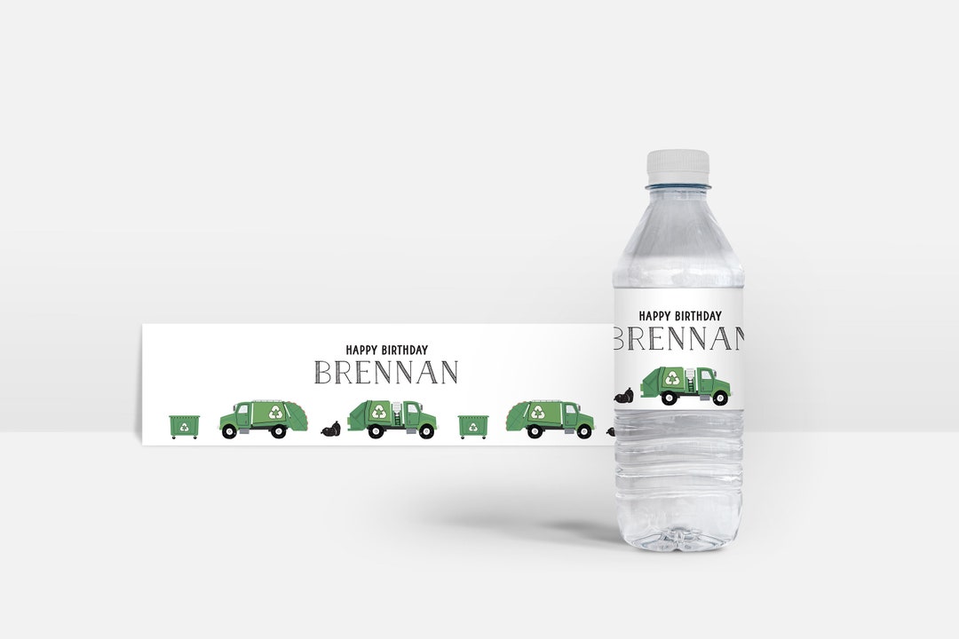 Garbage Truck Birthday Party Water Bottle Label, Trash Bash, Dump ...