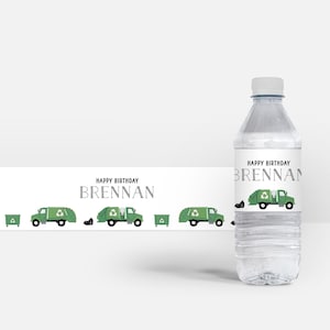 Garbage Truck Birthday Party Water Bottle Label, Trash Bash, Dump ...