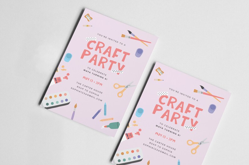 Craft Party Birthday Invitation, Art Party, Crafting Theme Birthday ...