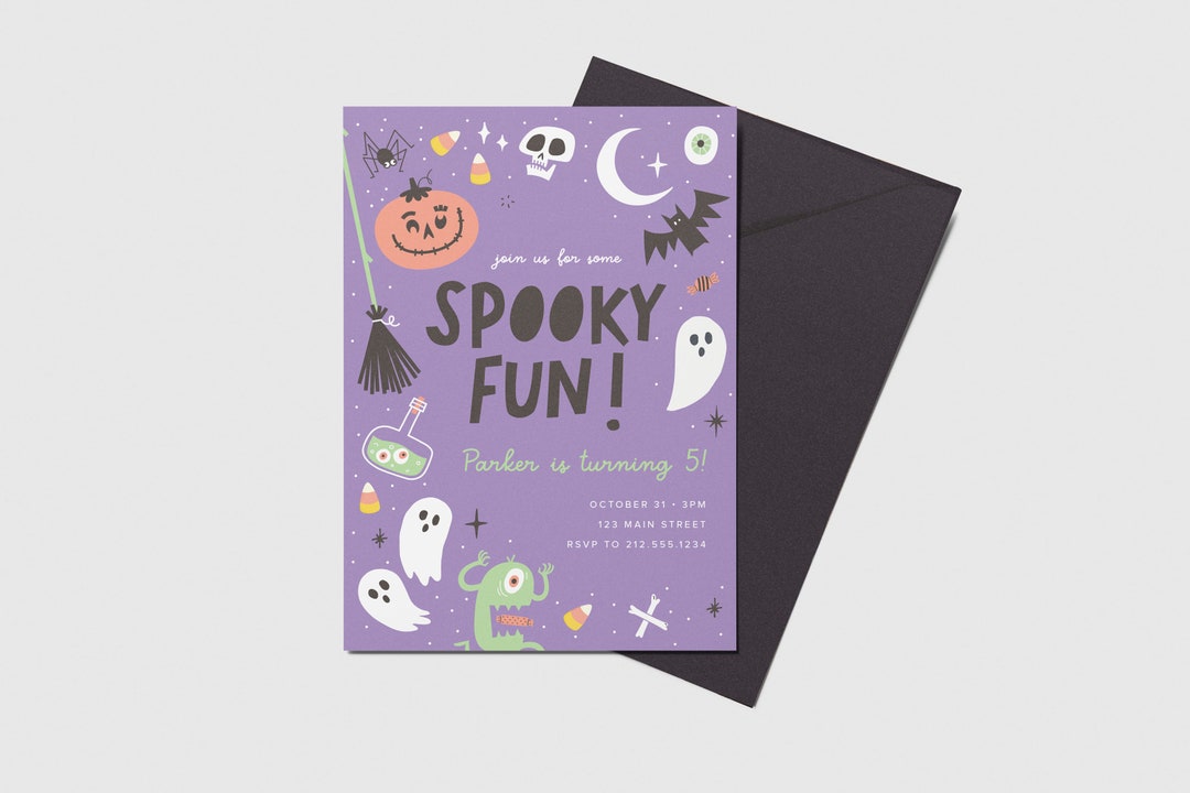 Spooky Fun Birthday Party Invitation, Halloween, Skeleton, Ghost, Fall ...