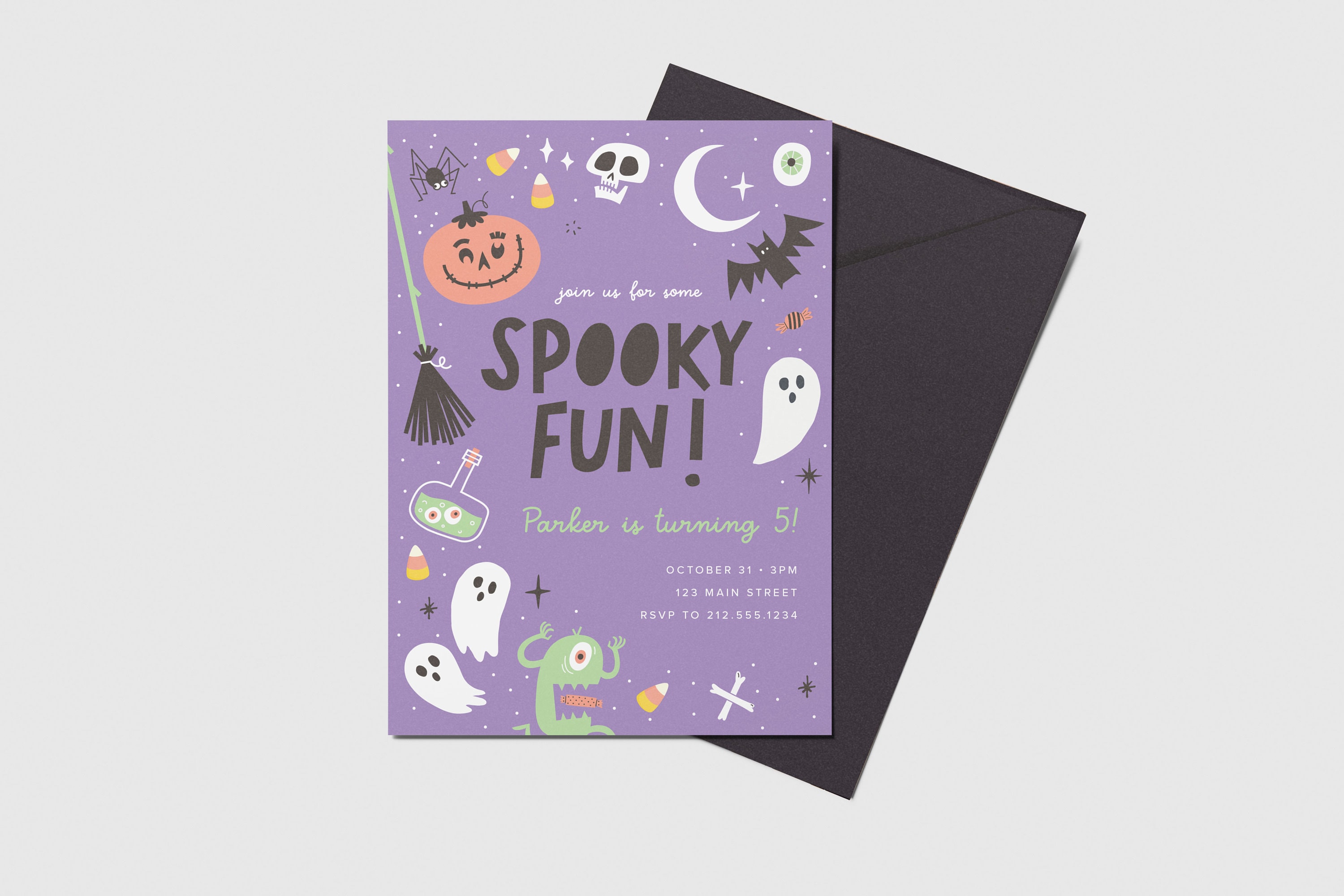 Spooky Fun Birthday Party Invitation, Halloween, Skeleton, Ghost, Fall ...