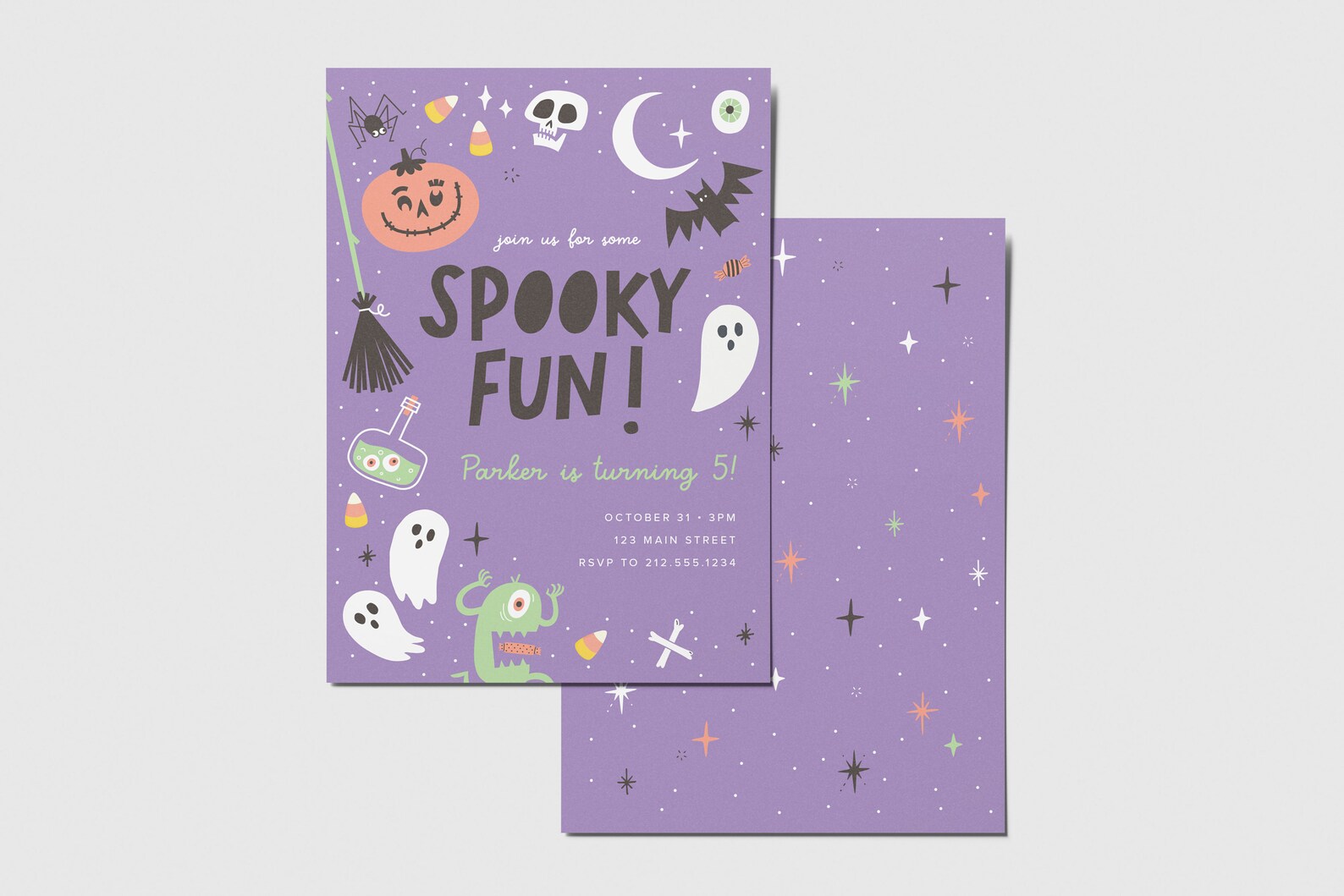 Spooky Fun Birthday Party Invitation, Halloween, Skeleton, Ghost, Fall ...