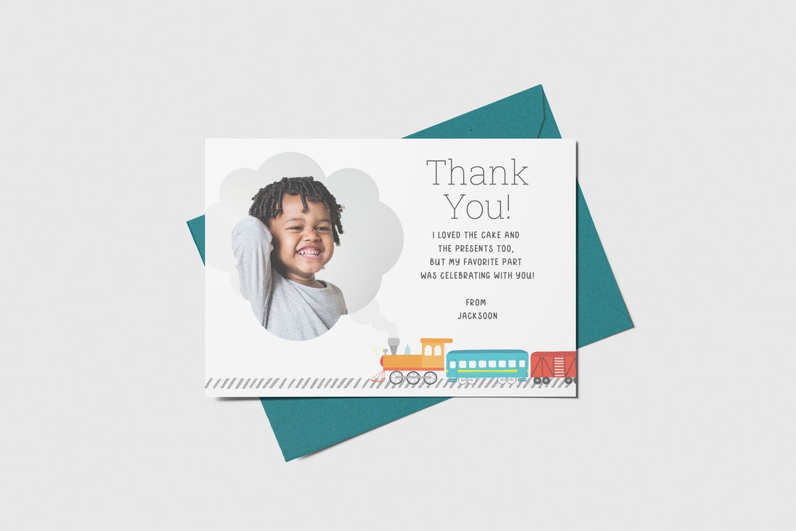 Train Birthday Thank You Card Train Birthday Theme | Etsy
