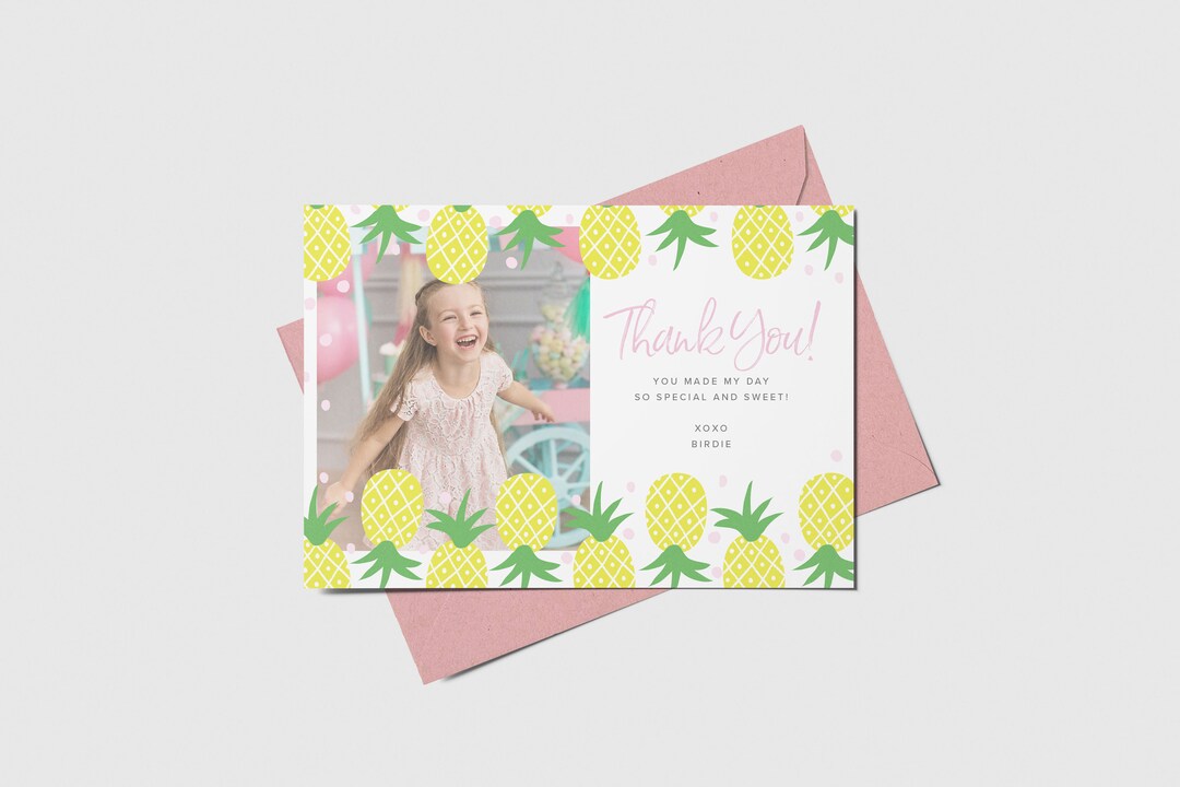 Pineapple Thank You Card With Photo, Party Like A Pineapple, Tropical ...