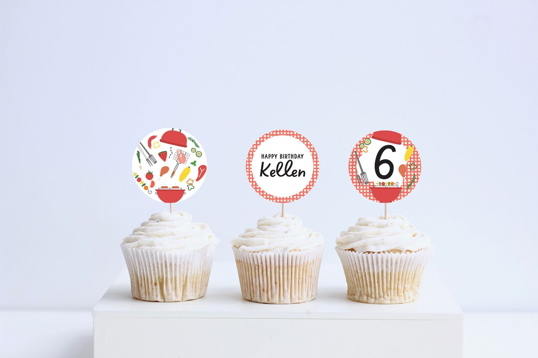 BBQ Birthday Party Cupcake Toppers, Stickers, 4th of July, Summer Party ...