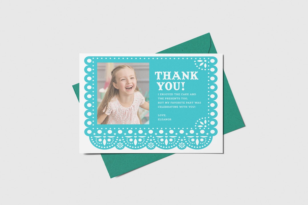 Papel Picado Birthday Party Thank You Card With Photo, Fiesta, Piñata ...