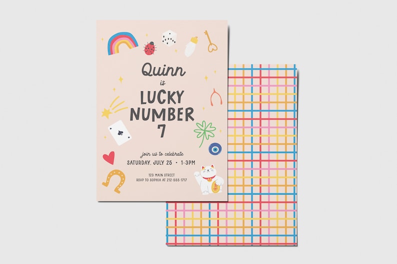 Lucky Charm Birthday Party Invitation, Good Luck Charms, Lucky Number 7 ...