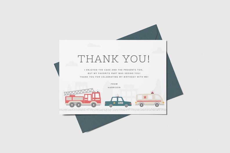 Calling All Units Birthday Thank You Card Fire Truck Police - Etsy