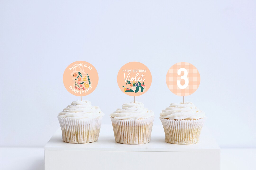 Farmers Market Birthday Party Cupcake Toppers, Stickers, Party Decor ...