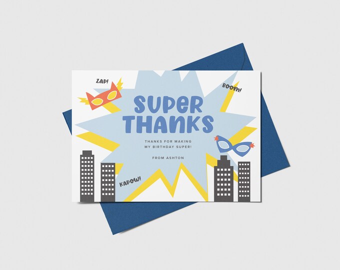 Editable Superhero Thank You Card Template Printable Superhero Thank ...