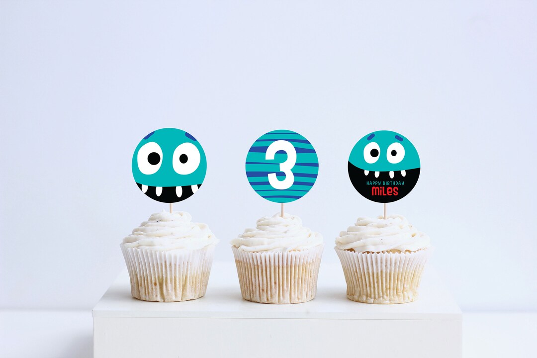 Monster Birthday Party Cupcake Toppers, Stickers, Printable, Editable ...