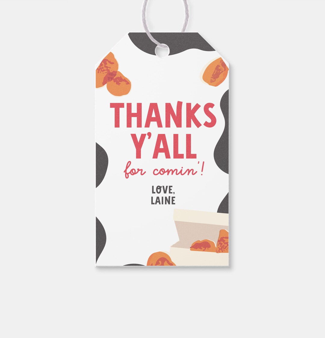 Little Nugget Birthday Favor Tag: Chicken Nuggets, Cow Print (instant ...