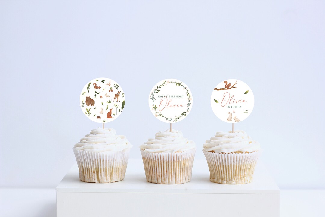 Woodland Animals Birthday Party Cupcake Toppers, Stickers, Forest ...