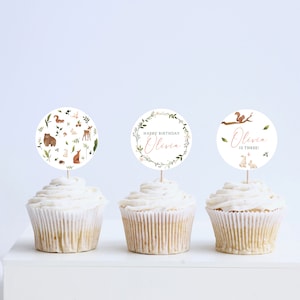 Woodland Animals Birthday Party Cupcake Toppers, Stickers, Forest ...