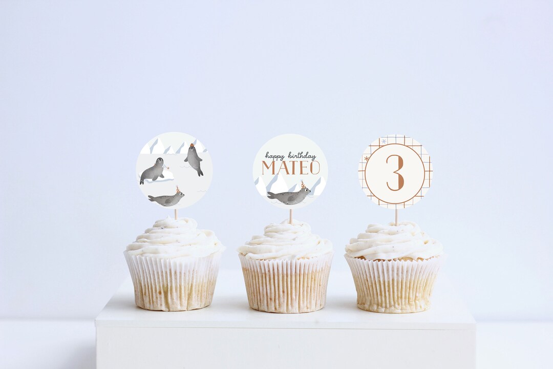 Arctic Seal Birthday Cupcake Toppers: Winter Animals (digital Download ...