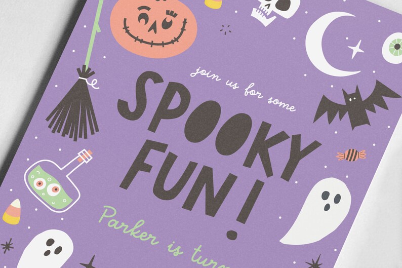Spooky Fun Birthday Party Invitation, Halloween, Skeleton, Ghost, Fall ...